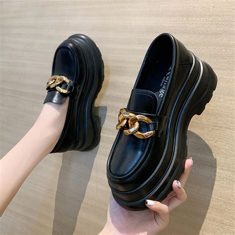 厚底单鞋女2024年新款一脚蹬英伦小皮鞋松糕百搭韩版黑色乐福鞋子 虎窝淘