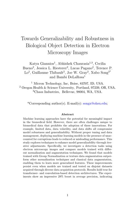 Pdf Towards Generalizability And Robustness In Biological Object Detection In Electron