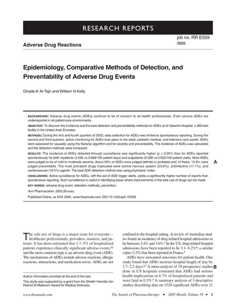 Pdf Epidemiology Comparative Methods Of Detection And Preventability Of Adverse Drug Events