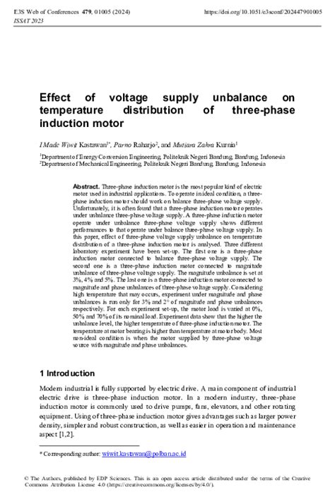 Pdf Effect Of Voltage Supply Unbalance On Temperature Distribution Of Three Phase Induction