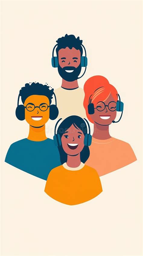 Stylish Flat Vector Promotional Poster Of Cheerful Customer Support Workers Stock Illustration