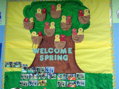 Welcome Spring Bulletin Board Tree Flower Bird Crafts Pictures Bird Crafts Crafts With