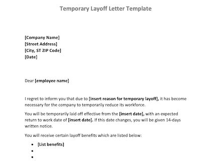 Temporary Layoff Letter Free Template Download