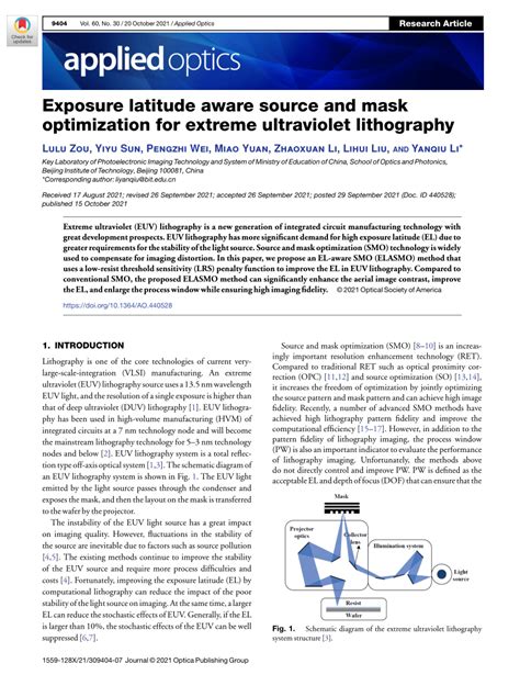 Pdf Exposure Latitude Aware Source And Mask Optimization For Extreme Ultraviolet Lithography