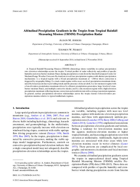 Altitudinal Precipitation Gradients In The Tropics From Tropical