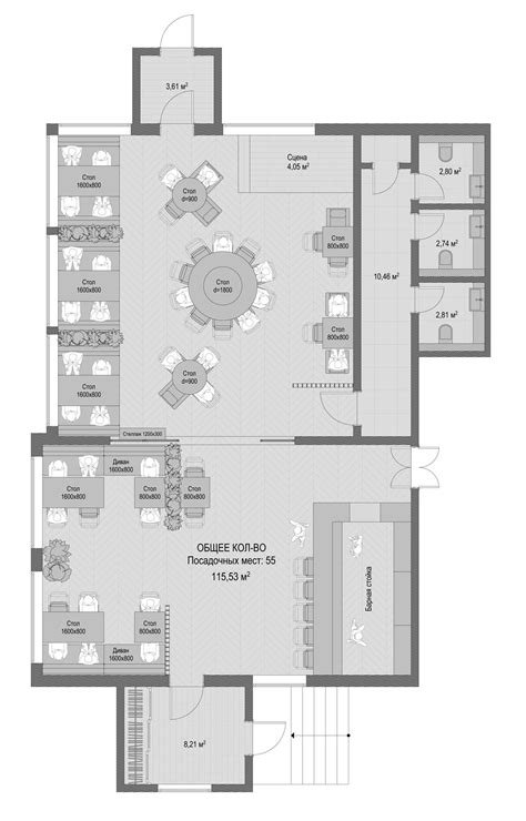 Схема планировка и чертеж Ресторана Кафе Бара