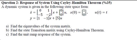 question 2 response of system using cayley hamilton