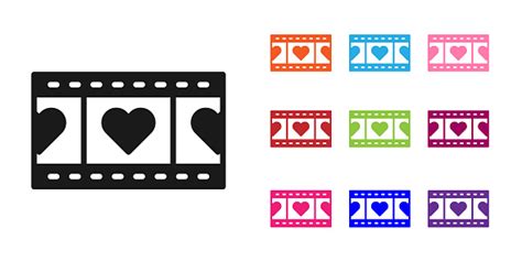 흰색 배경에 고립 된 심장 아이콘으로 비디오를 재생합니다 필름 스트립 기호 다채로운 아이콘을 설정합니다 벡터 제거에 대한 스톡 벡터 아트 및 기타 이미지 Istock