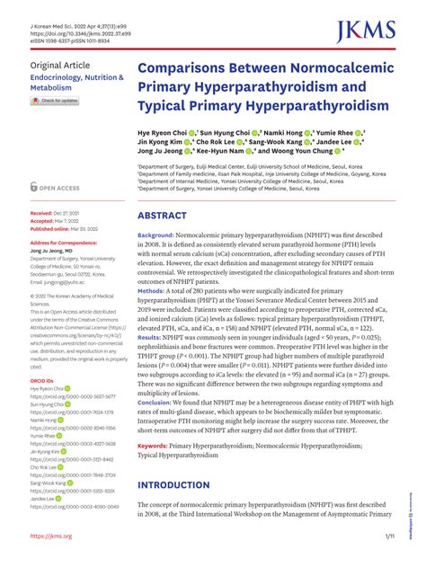 Pdf Comparisons Between Normocalcemic Primary Hyperparathyroidism And Typical Primary