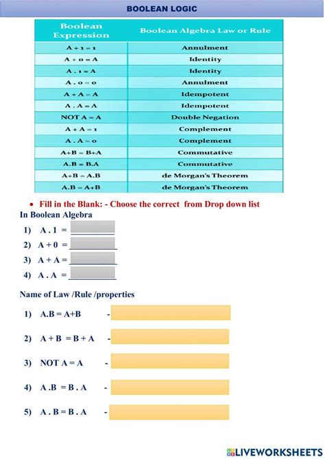 Boolean Logic Free Interactive Worksheets 2863497