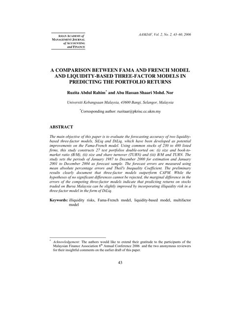 Pdf A Comparison Between Fama And French Model And Liquidity Based