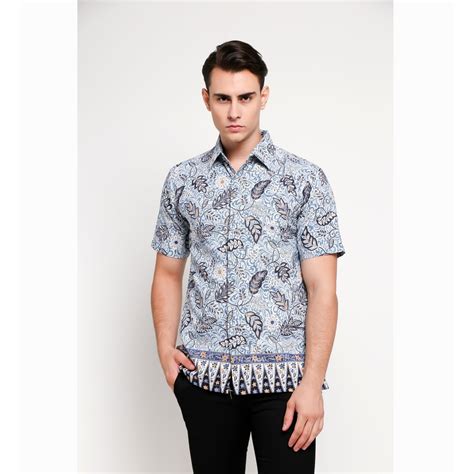 Kemeja Mens Batik Shirt Heritage Royal Peach Small Leaf Short Slim Fit