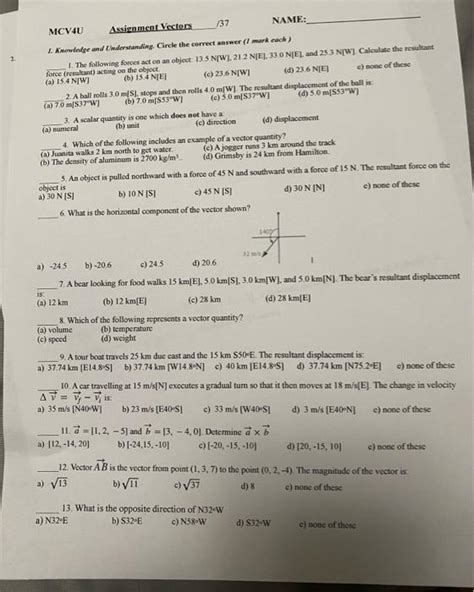 solved 22 mcv4u assignment vectors 37 name 1 knowledge