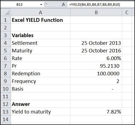 Excel YIELD Function Double Entry Bookkeeping