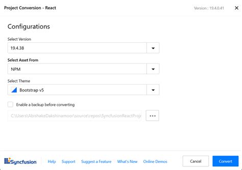 Convert Project In React Visual Studio Integration Component Syncfusion