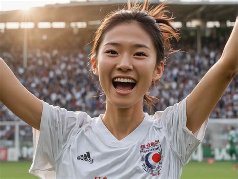 Triumphant Japanese Soccer Girl Celebrating Natural Beauty Ai Image Generator