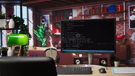 Coding Interface Shown On Computer Screen On Desk Stock Footage Video