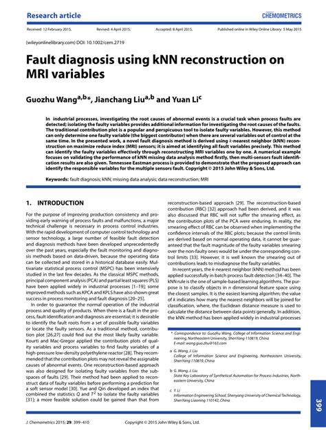 pdf fault diagnosis using knn reconstruction on mri variables