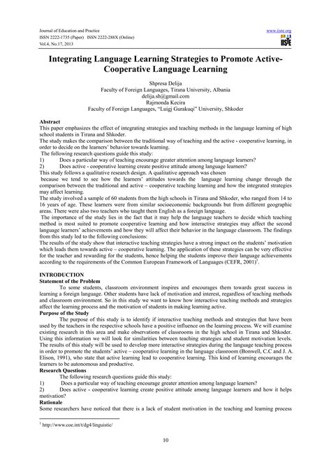 Integrating Language Learning Strategies To Promote Active Cooperative Language Learning Pdf