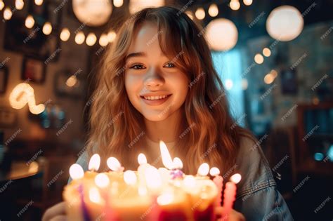 Premium Ai Image Young Happy Girl Celebrating Her Birthday With