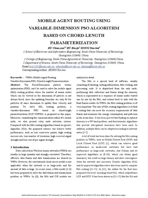 mobile agent routing using variable dimension pso algorithm based on