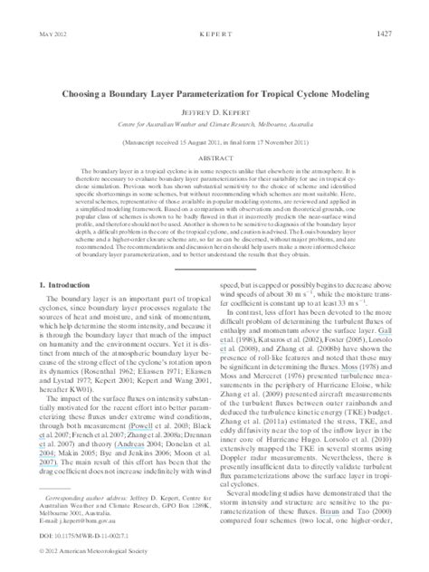 Pdf Choosing A Boundary Layer Parameterization For Tropical Cyclone Modeling