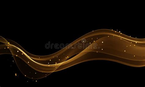 Golden Abstract Wave With Glowing Particles On Black Background Smooth Elegant Lines Creating A
