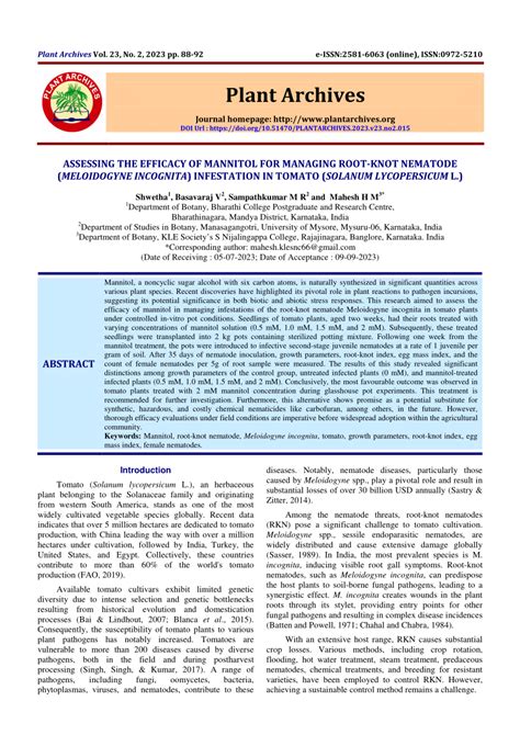 Pdf Assessing The Efficacy Of Mannitol For Managing Root Knot