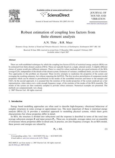 pdf robust estimation of coupling loss factors from finite element