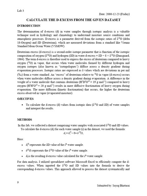 Lab 3 Calculate The D Excess From The Given Dataset Pdf Deuterium