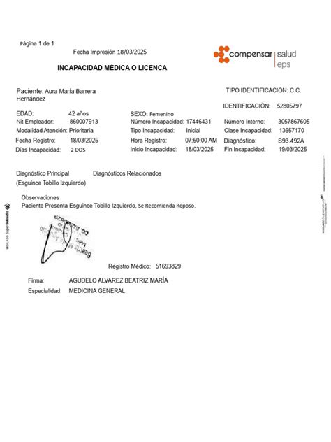 Incapacidad Médica Por Esguince 2025 Pdf