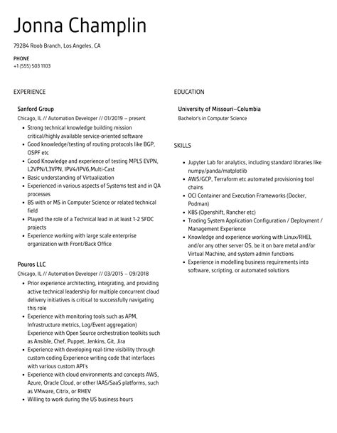 Automation Developer Resume Samples Velvet Jobs