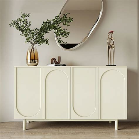 55 White Arch Sideboard Buffet With 4 Doors Carved Credenza White