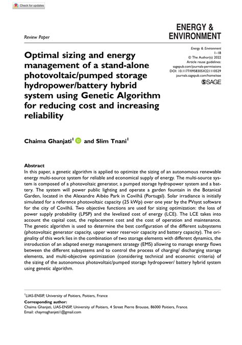 Pdf Optimal Sizing And Energy Management Of A Stand Alone Photovoltaicpumped Storage