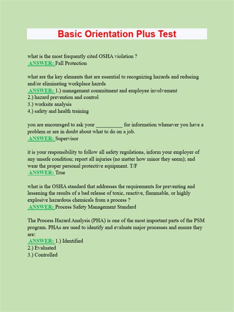 Basic Orientation Plus Test Pdf