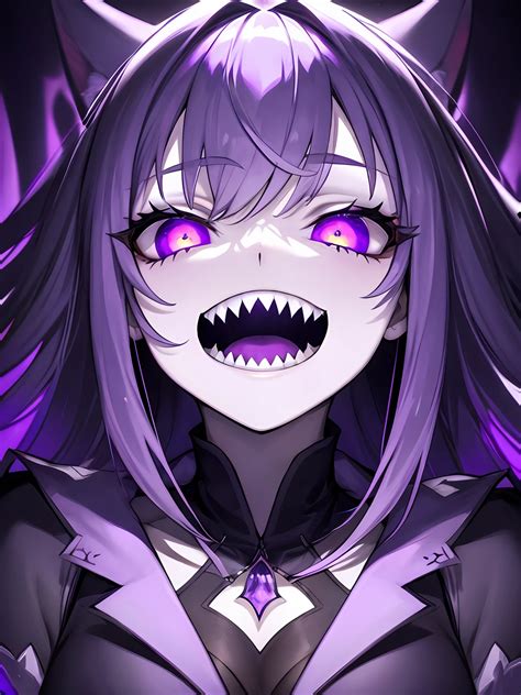 Anime Girl With Purple Eyes And Purple Hair With Fangs Seaart Ai