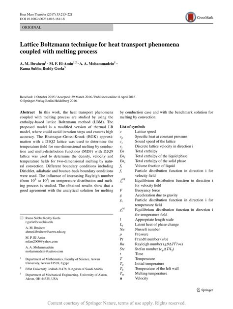 Lattice Boltzmann Technique For Heat Transport Phenomena Coupled With Melting Process Request Pdf