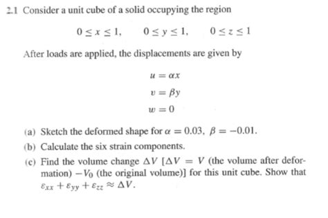 Solved 2 1 Consider A Unit Cube Of A Solid Occupying The Chegg Com