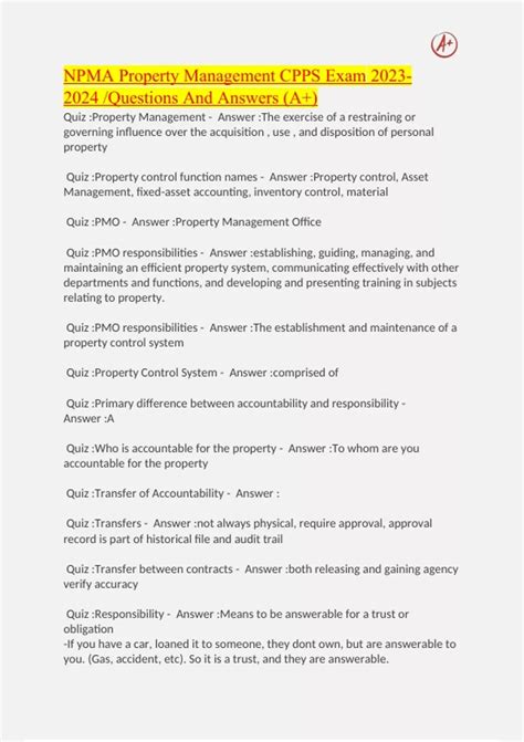 Npma Property Management Cpps Exam Questions And Answers A Npma