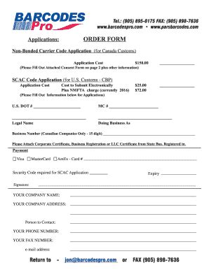 Fillable Online Non Bonded Carrier Code Application For Canada Customs Fax Email Print PdfFiller