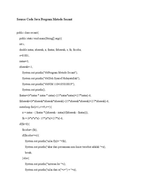 Source Code Java Program Metode Secant Pdf