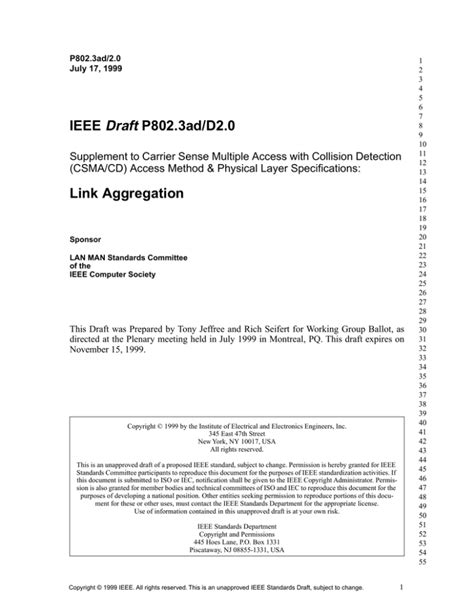 Ieee Draft P802 3ad D2 0 Link Aggregation