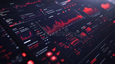 Red And Black Data Charts On Dark Screen Display Stock Illustration
