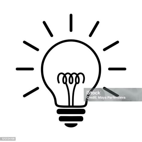 전구 선 플랫 아이콘입니다 나선형과 광선 백열 전기 램프 간단한 검은 색 그림 흰색 배경에서 격리된 벡터 그래픽 디자인 요소입니다 0명에 대한 스톡 벡터 아트 및 기타