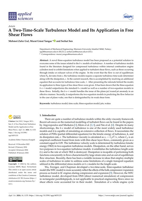 Pdf A Two Time Scale Turbulence Model And Its Application In Free Shear Flows