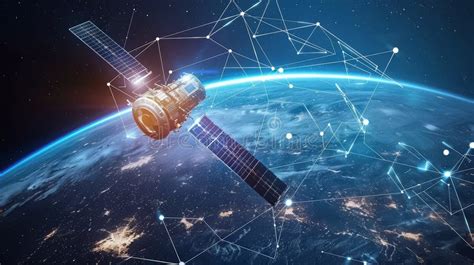 Telecom Communication Satellite Orbiting Around The Globe Earth With