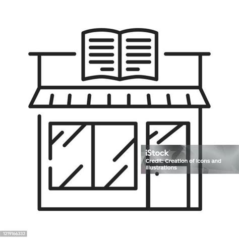 서점 검은 선 아이콘입니다 책을 판매하고 사람들이 책을 살 수있는 가게 웹 페이지 모바일 앱 프로모션에 대한 픽토그램 Ui Ux Gui 디자인 요소입니다 편집 가능한
