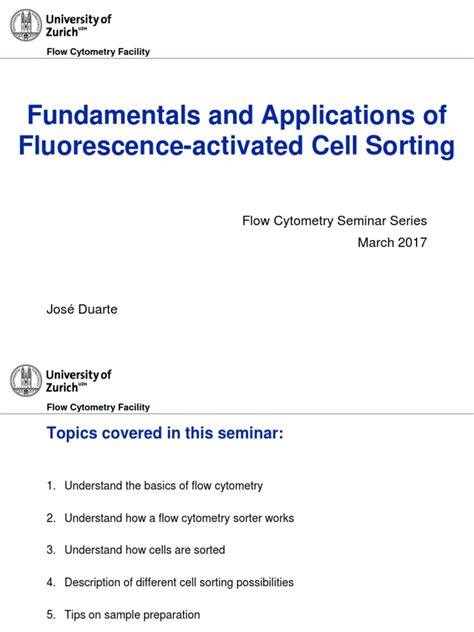 Basics Of Fluorescence Assisted Cell Sorting Seminar2017 Handouts Pdf Flow Cytometry Cytometry