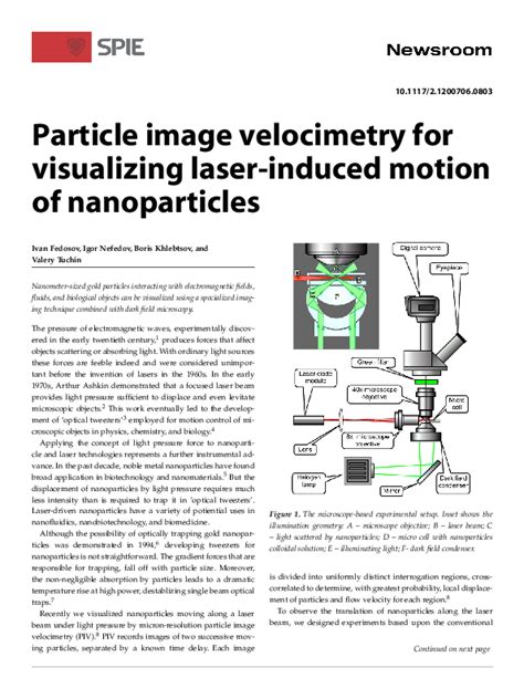 Pdf Particle Image Velocimetry For Visualizing Laser Induced Motion Of Nanoparticles