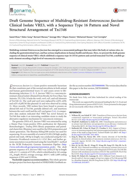Pdf Draft Genome Sequence Of Multidrug Resistant Enterococcus Faecium